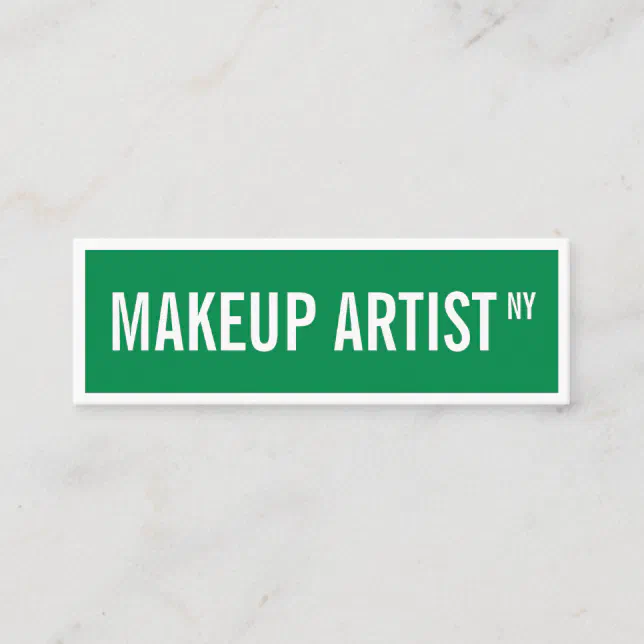 Modern glam green white street sign makeup artist mini business card ...