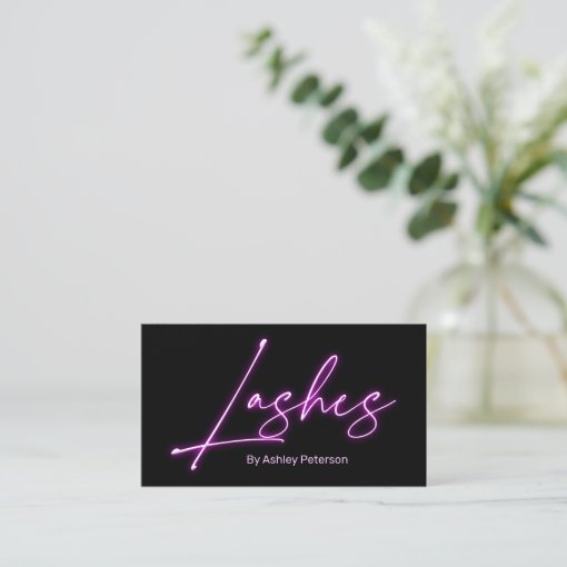 Modern glam purple neon lashes script logo qr code business card | Zazzle