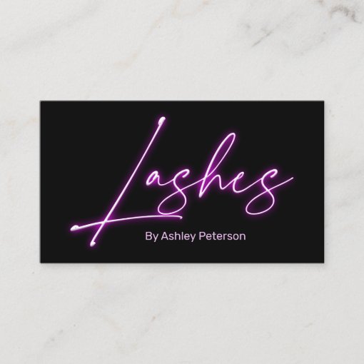 Modern glam purple neon lashes script logo qr code business card | Zazzle