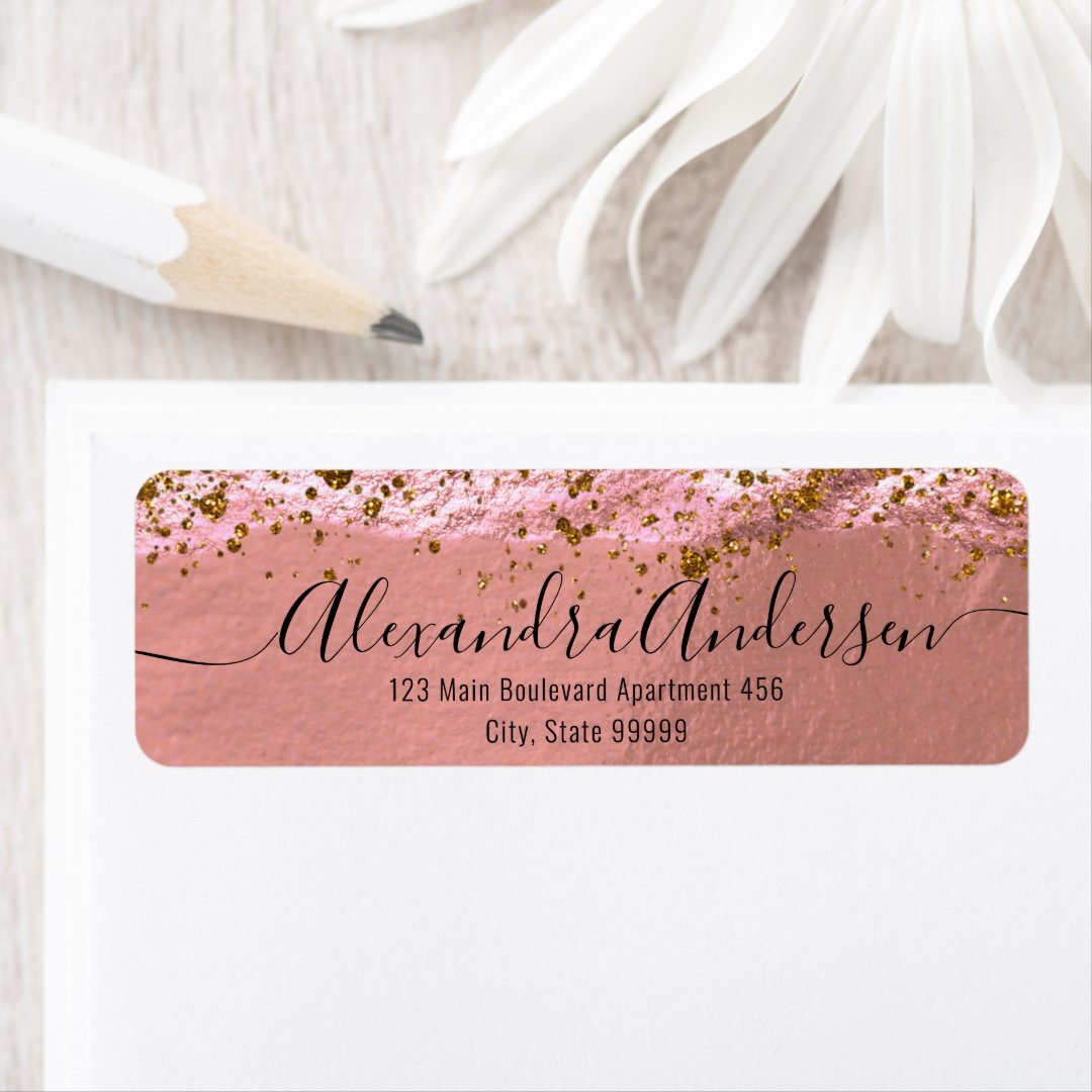 Modern Glam Rose Gold Elegant Calligraphy Label | Zazzle