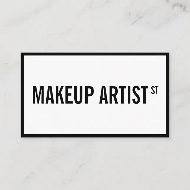 Modern glam white black street sign makeup artist business card | Zazzle