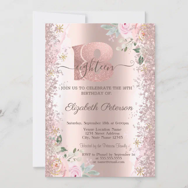 Modern Glitter Confetti Rose Gold 18th Birthday Invitation | Zazzle