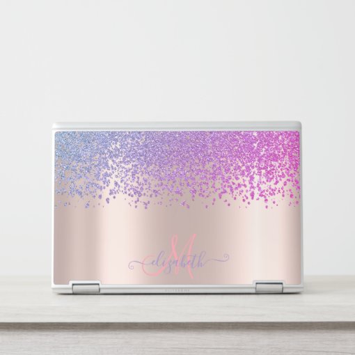Modern Glitter Diamonds Rose Gold Violet Ombre HP Laptop Skin | Zazzle