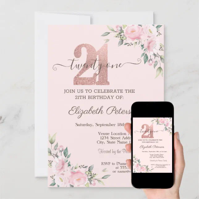 Modern Glitter Drips Rose Gold 21th Birthday Inv Invitation | Zazzle