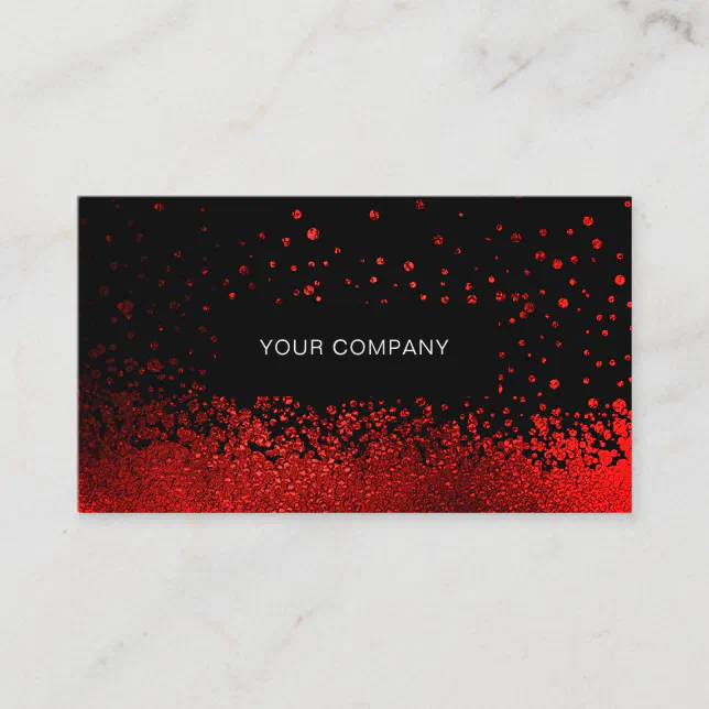 Modern Glitter Drop Red Black Business Card | Zazzle