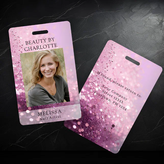 Modern Glitter Employee Photo ID Badge | Zazzle