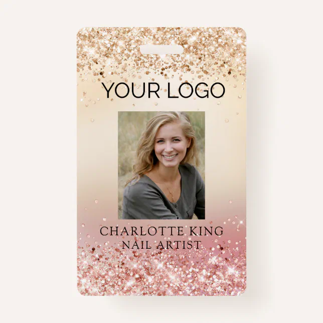 Modern Glitter Gold Employee Photo ID Badge | Zazzle