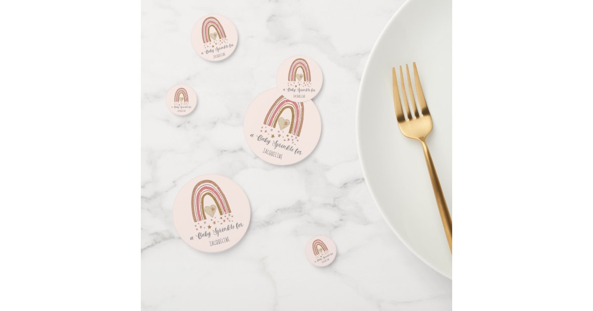 Modern Glitter Rainbow Blush Gold Baby Sprinkle Confetti | Zazzle