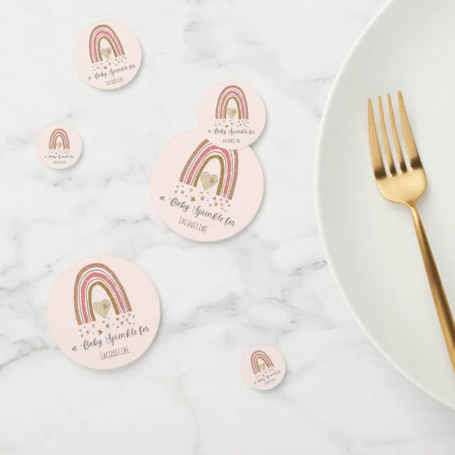 Modern Glitter Rainbow Blush Gold Baby Sprinkle Confetti | Zazzle