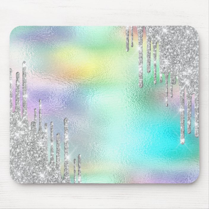 Modern Glitter Silver Drips Holographic Mouse Pad | Zazzle.com