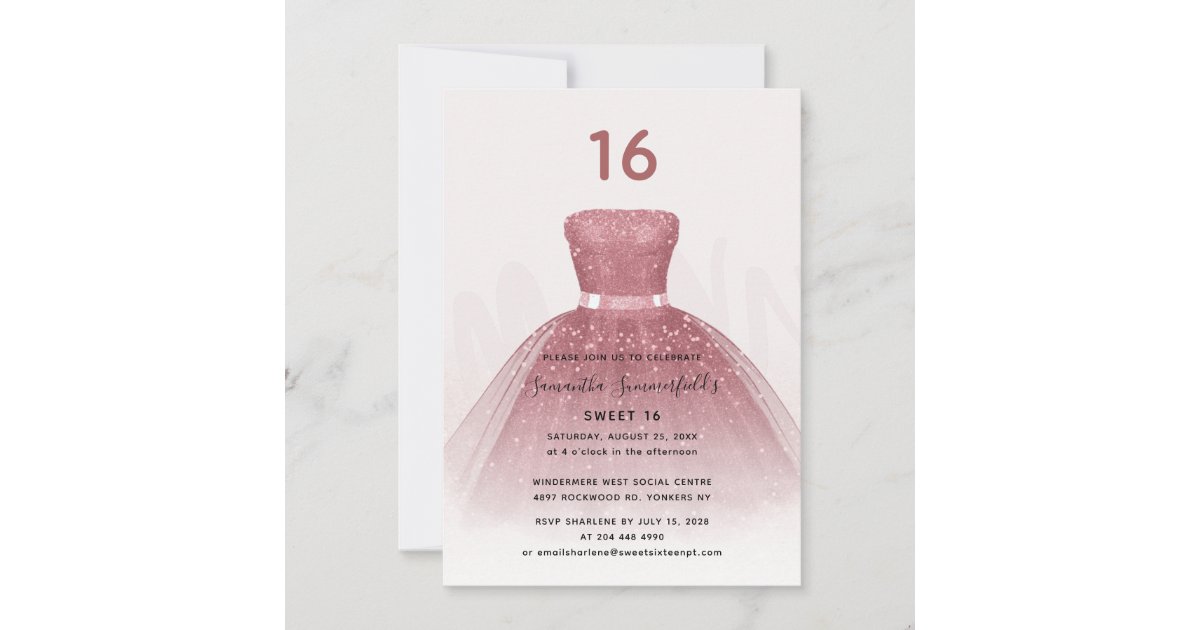Modern Glitter Sweet 16 Script Rose Gold Birthday Invitation | Zazzle