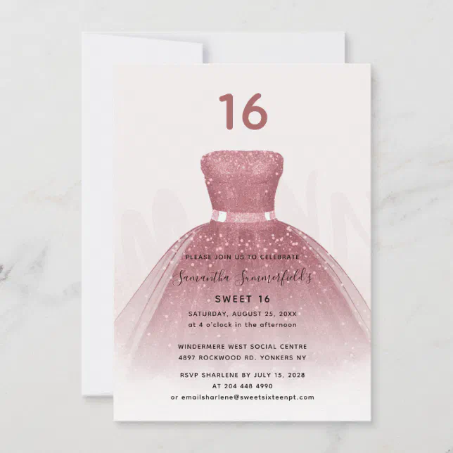 Modern Glitter Sweet 16 Script Rose Gold Birthday Invitation | Zazzle