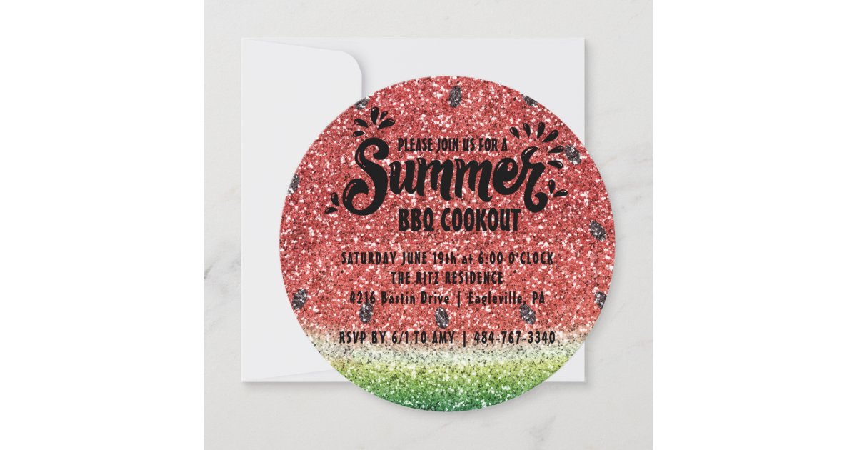 Modern Glitter Watermelon Summer BBQ Party | Zazzle