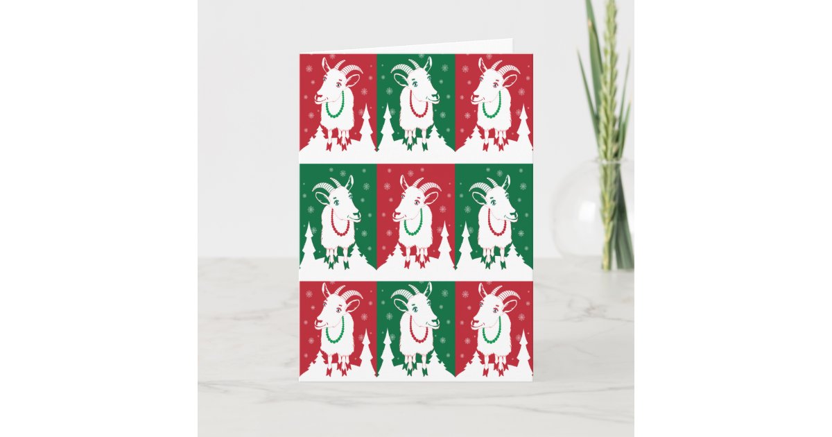 Modern Goats in Holiday Green and Red | Zazzle