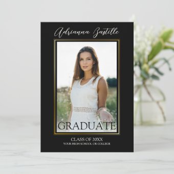 Modern Gold 3 Photo Calligraphy Graduation Party Invitation | Zazzle