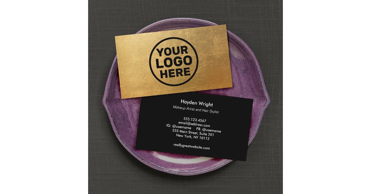 Modern Gold Add Logo Business Card | Zazzle
