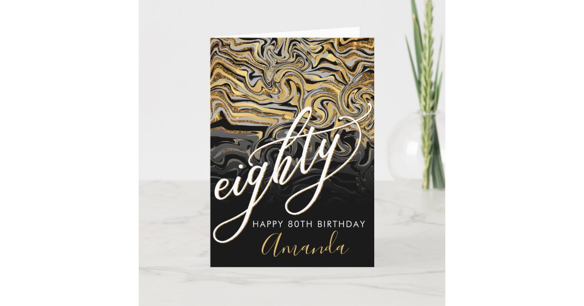 Modern Gold And Black 80th Birthday Card | Zazzle