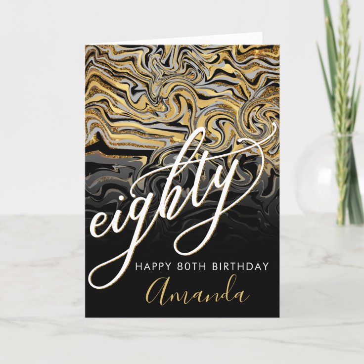 Modern Gold And Black 80th Birthday Card | Zazzle