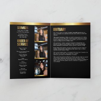 Modern Gold and Black Bold Photo Funeral Program | Zazzle