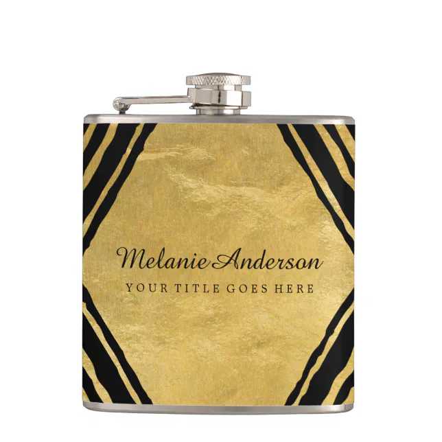 Modern Gold and Black Personalized Flask | Zazzle