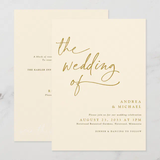 Modern Gold and Cream Handwriting Wedding Invitation | Zazzle
