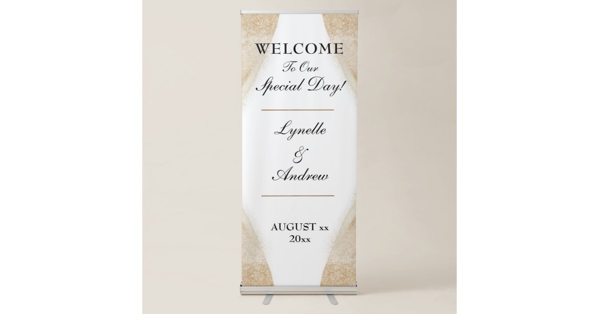 Modern Gold and Cream Wedding Reception Retractable Banner | Zazzle