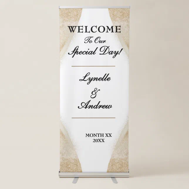 Modern Gold and Cream Wedding Reception Retractable Banner | Zazzle