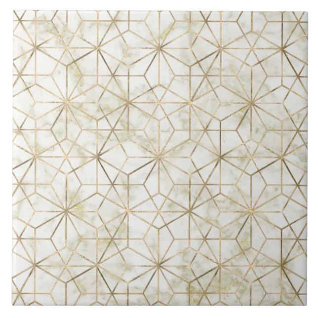 Modern gold and marble geometric star flower image ceramic tile | Zazzle