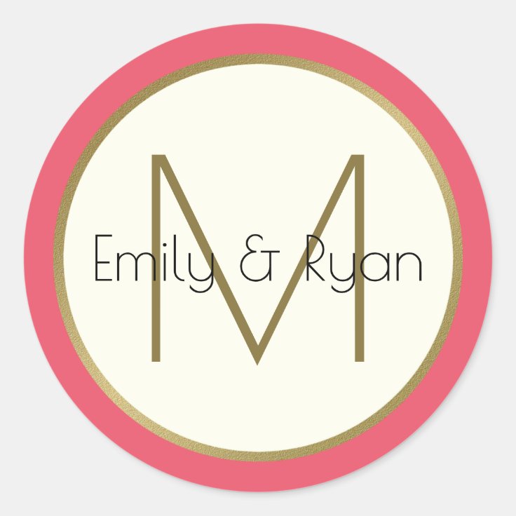 Modern Gold and Pink Monogram Classic Round Sticker | Zazzle