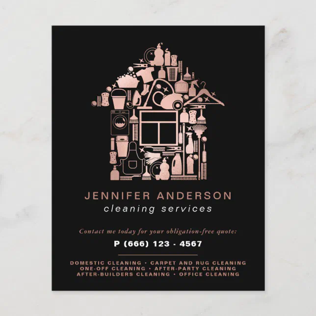 Modern Gold And Rose Gold Cleaning Services Flyer | Zazzle