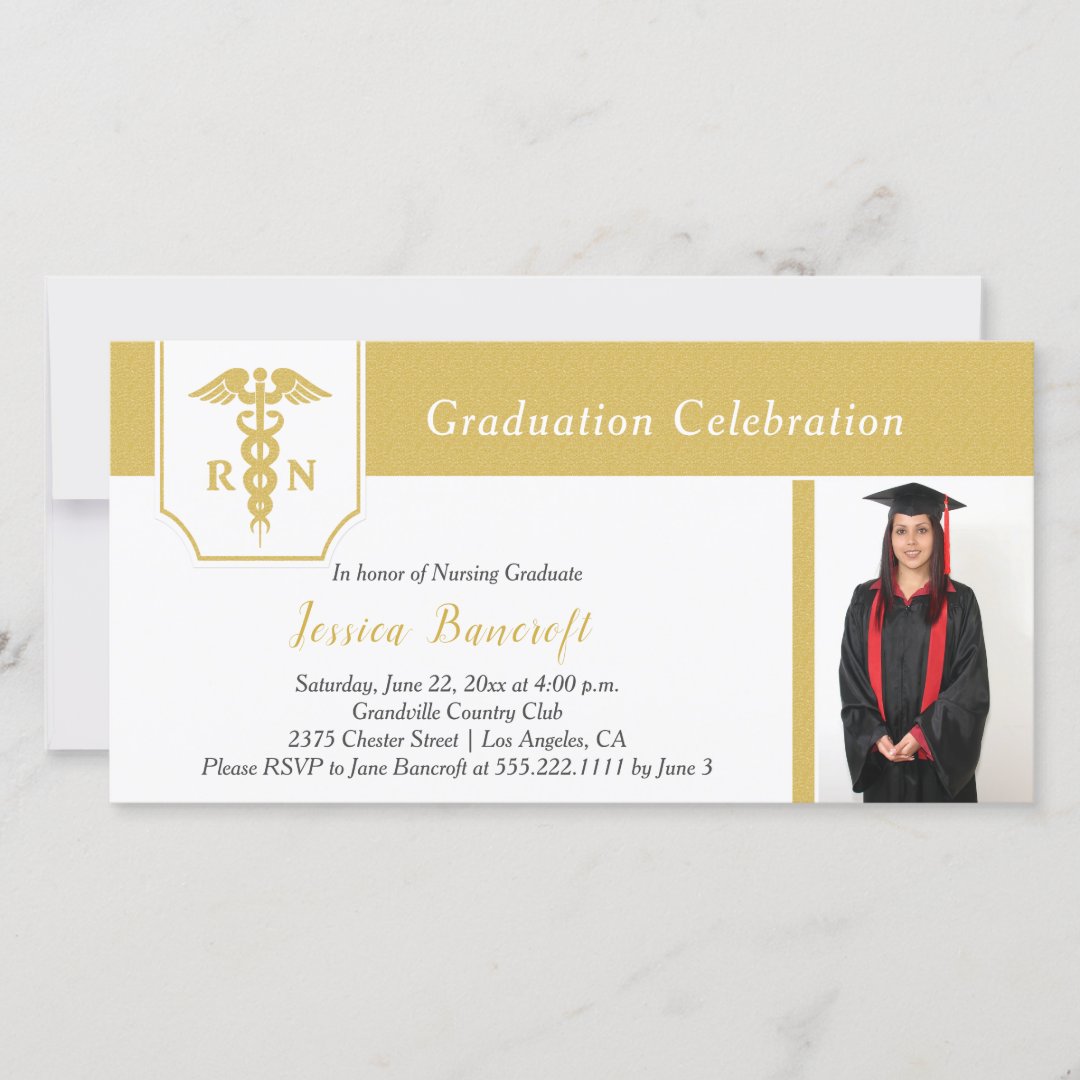 Modern Gold and White Photo Nursing Graduation Announcement | Zazzle