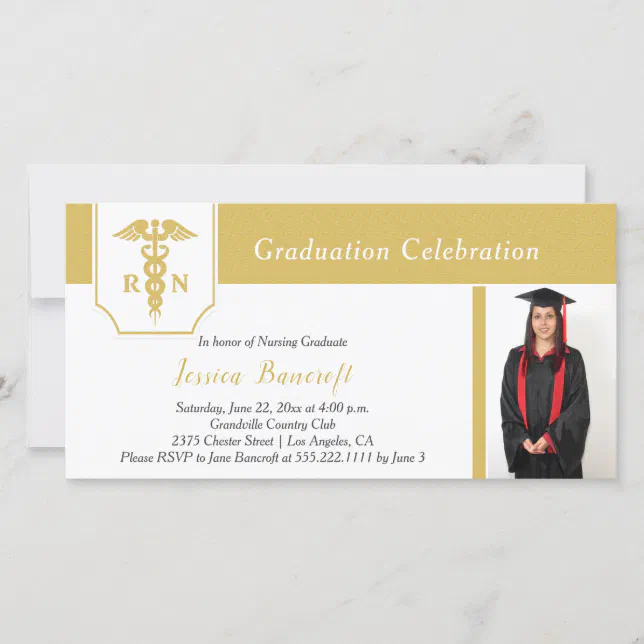 Modern Gold and White Photo Nursing Graduation Announcement | Zazzle