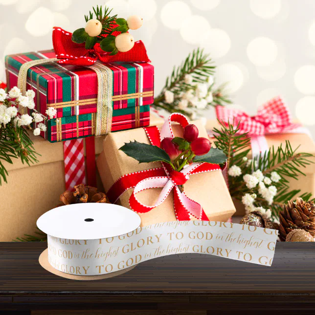 Modern Gold Bible Verse Religious Christmas Satin Ribbon | Zazzle