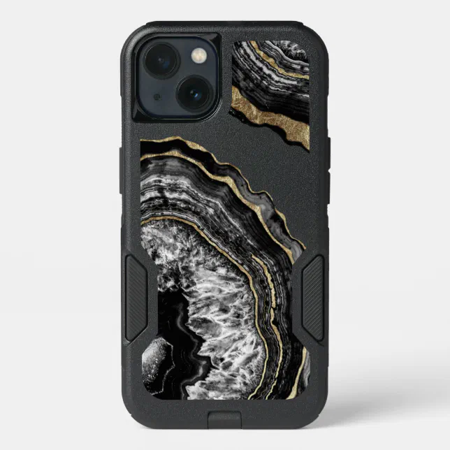 Modern Gold Black and White Agate Geode Stone Otterbox iPhone Case | Zazzle