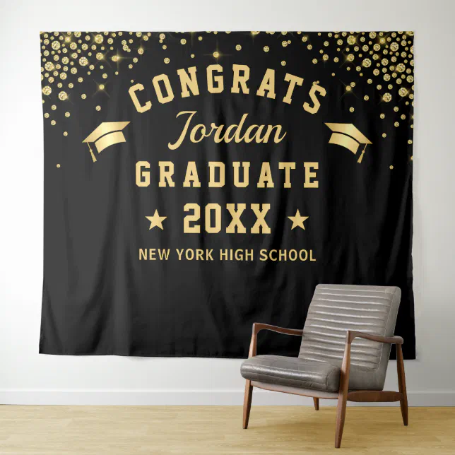Modern Gold Black Graduation Photo Booth Backdrop | Zazzle