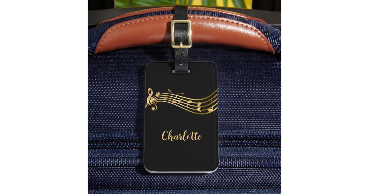 Modern Gold&Black Music Notes Custom Luggage Tag | Zazzle