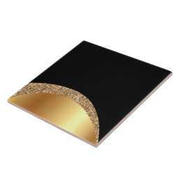 Modern Gold Black Wave Ceramic Tile | Zazzle
