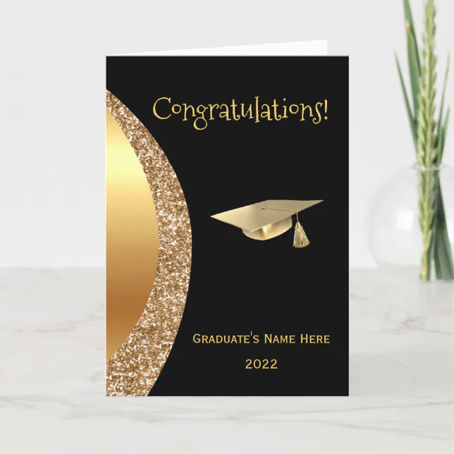 Modern Gold Black Wave Graduation Card | Zazzle