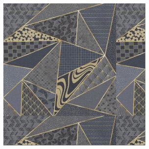 Gold geometric triangles navy blue watercolor fabric | Zazzle