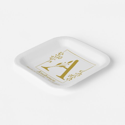 Modern Gold Botanical Letter A Personalized Paper Plates | Zazzle