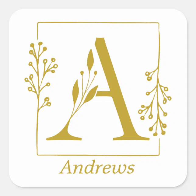 Modern Gold Botanical Letter A Square Sticker | Zazzle