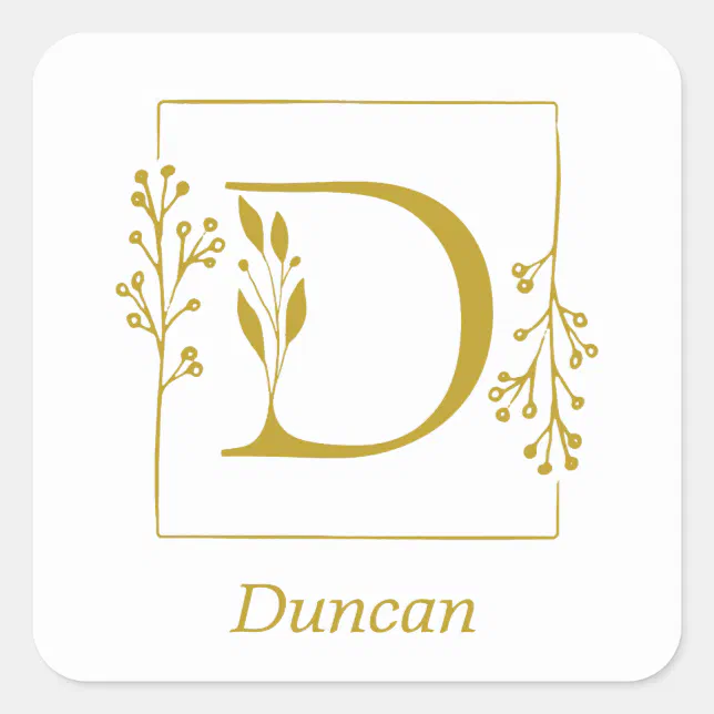 Modern Gold Botanical Letter D Square Sticker | Zazzle
