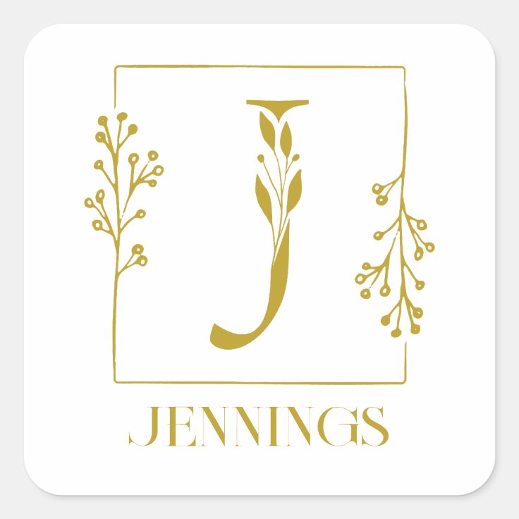 Modern Gold Botanical Monogram Letter J Square Sticker | Zazzle