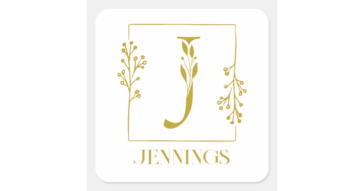 Modern Gold Botanical Monogram Letter J Square Sticker | Zazzle