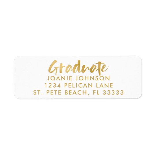 Modern Gold Brush Script Graduate Return Address Label | Zazzle.com