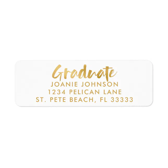 Modern Gold Brush Script Graduate Return Address Label | Zazzle