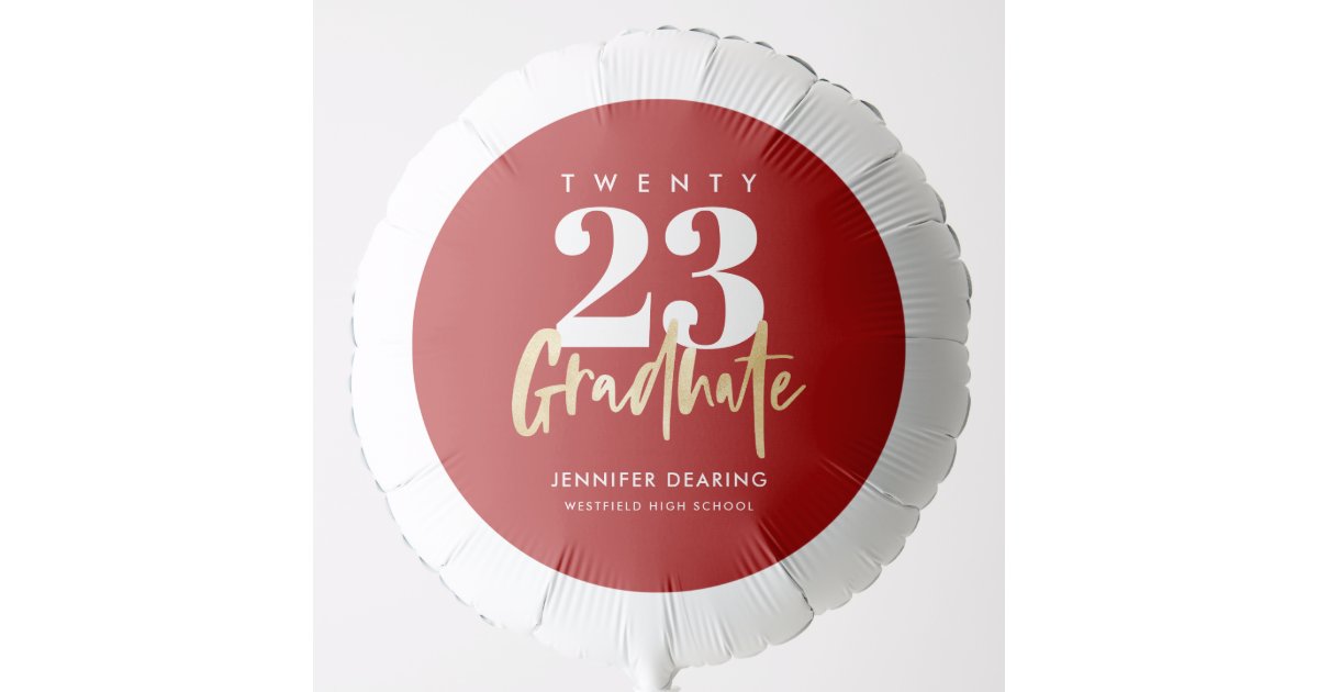 Modern Gold Calligraphy Red Graduation Balloon | Zazzle