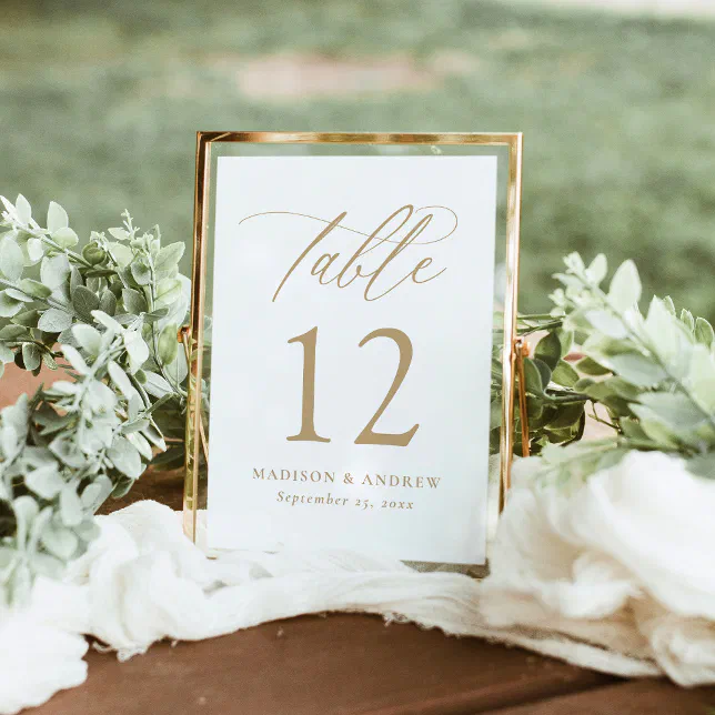 Modern Gold Calligraphy Wedding Table Number | Zazzle