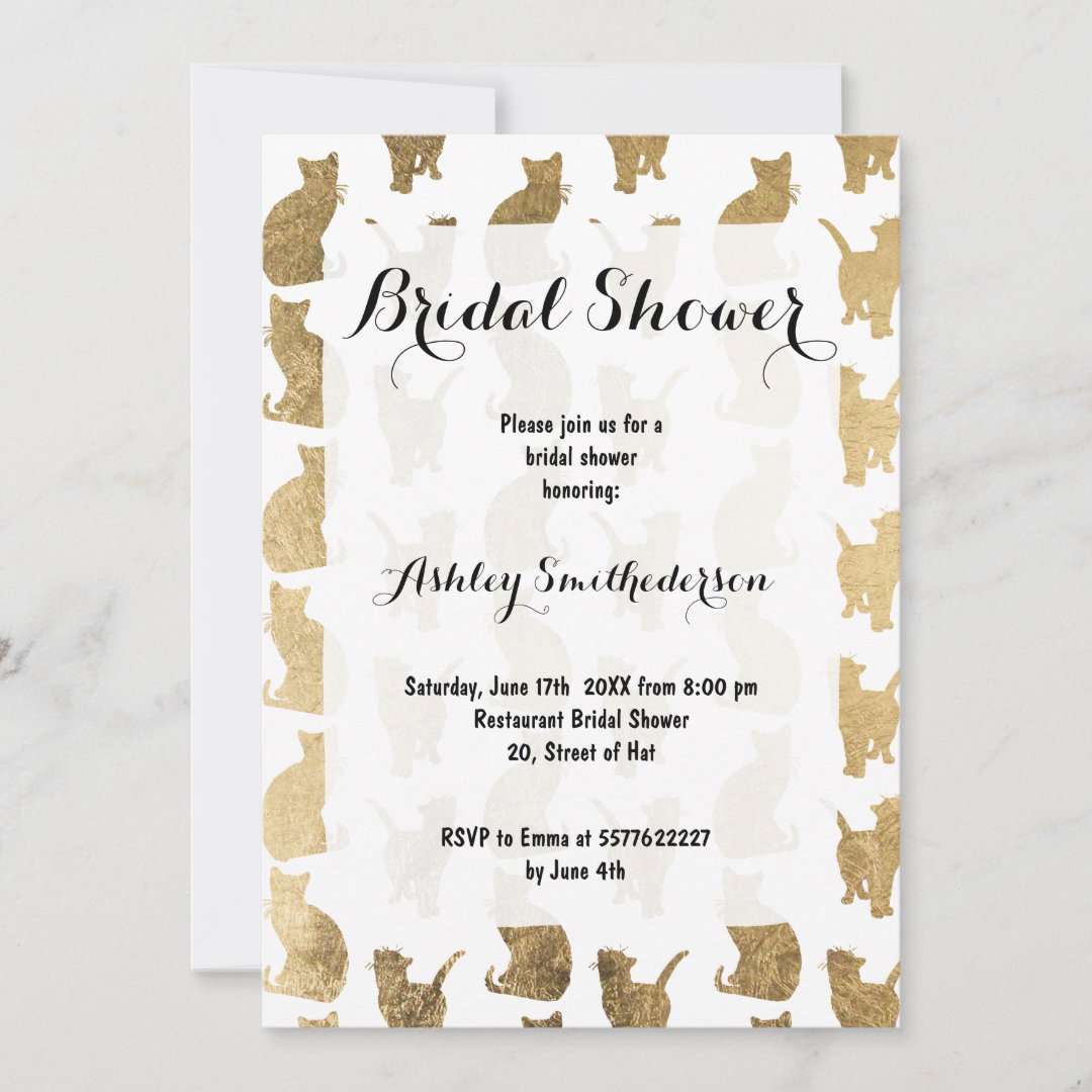 Modern gold cats pattern bridal shower invitation | Zazzle