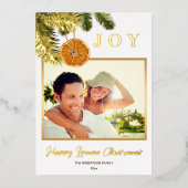 Modern Gold Citrus Christmas Fresh Lemon JOY Photo Foil Holiday Card ...